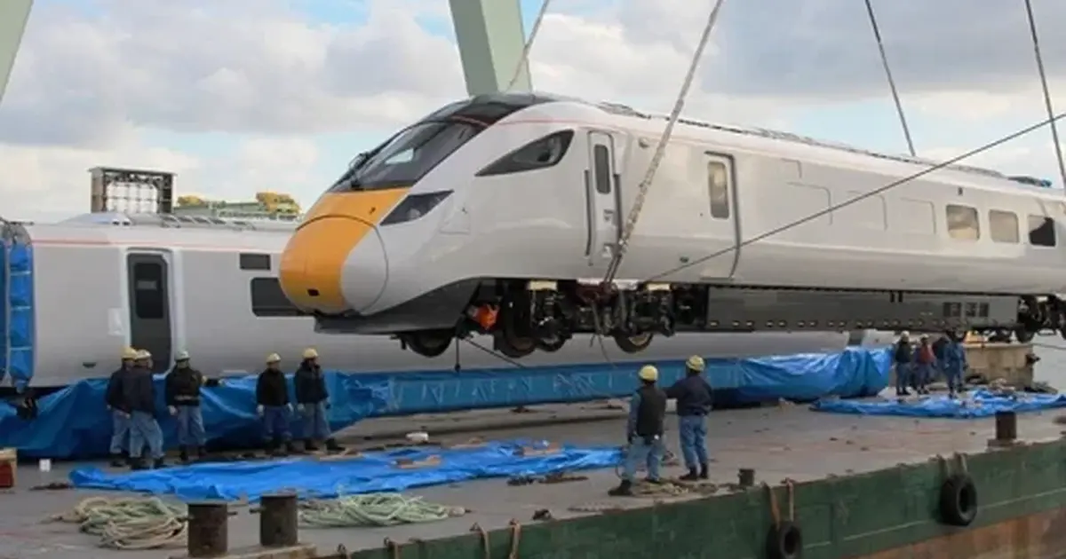 Hitachi Class 800 InterCity Express train prepares to sail to the UK ...