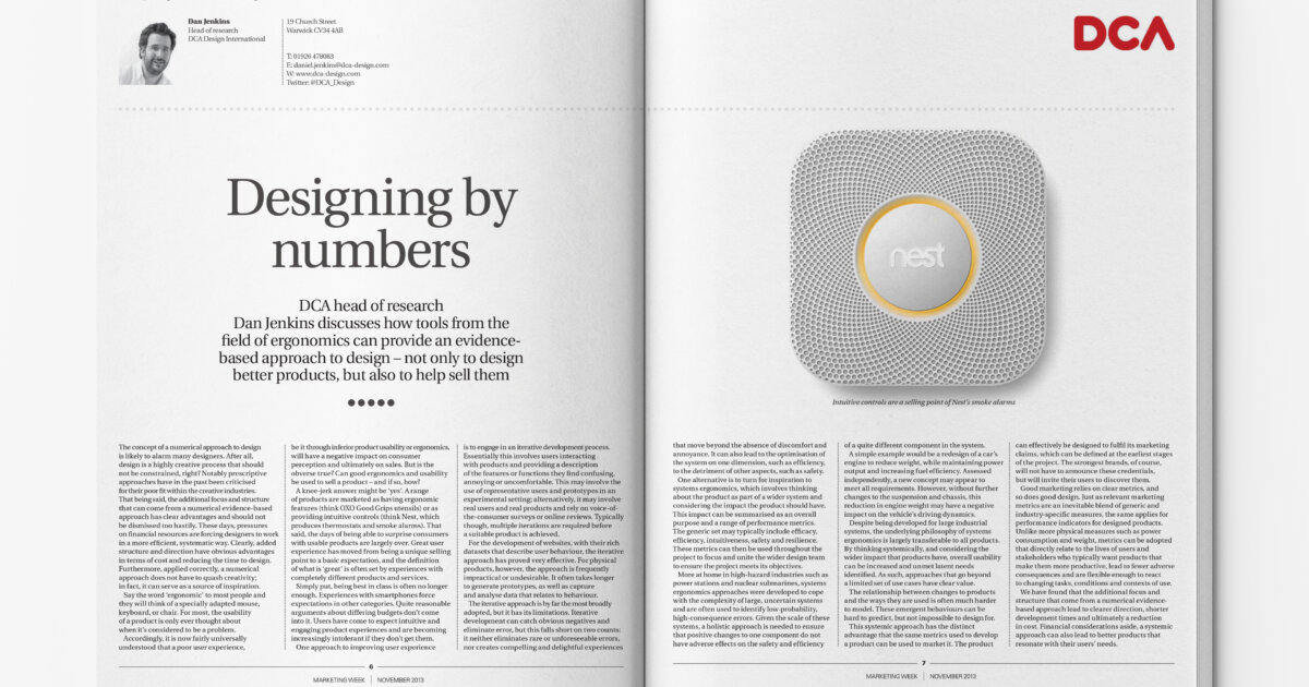Dr Dan Jenkins talks to Marketing Week about "designing by numbers" - News - DCA Design