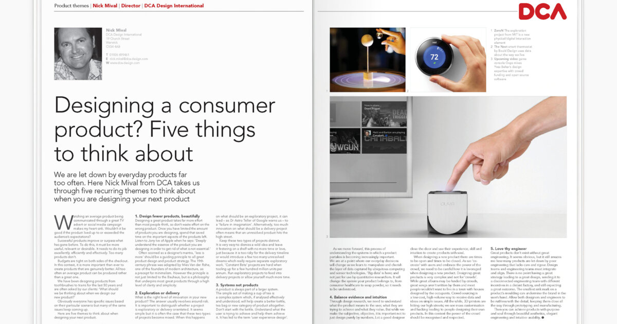 Nick Mival talks to Marketing Week about designing new consumer products - News - DCA Design